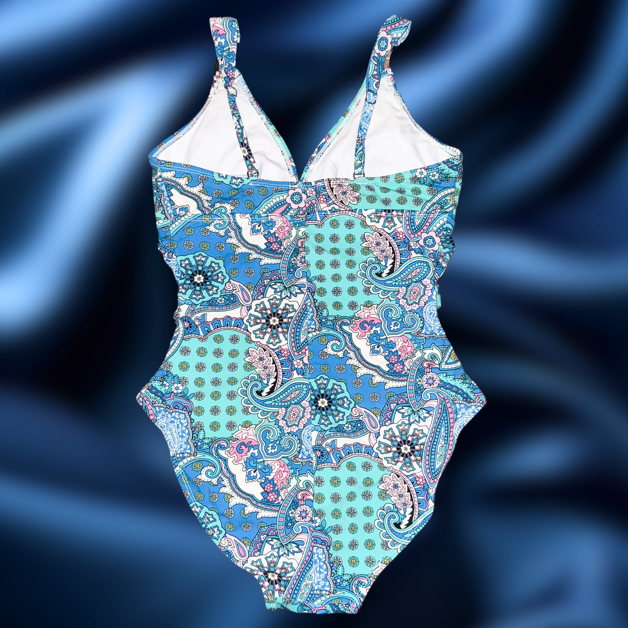 Y2K Paisley One Piece Swimsuit - Pink & Blue Bathing Suit - Size M ...