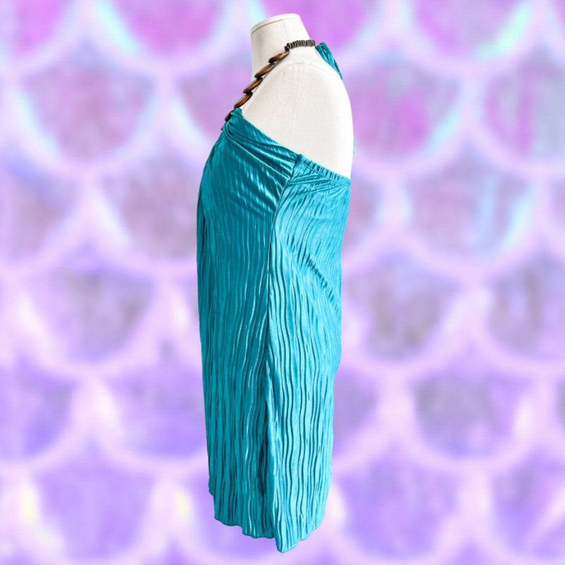 Y2K Mermaid Core Dress NWT Teal Flowy Halter Neck Dress With Wood ...