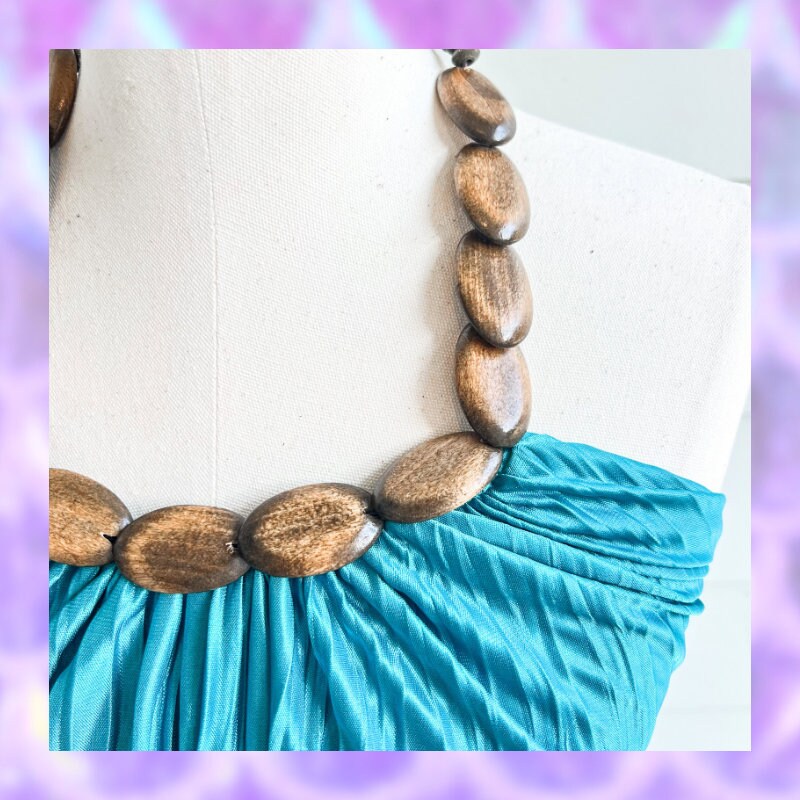 Y2K Mermaid Core Dress NWT Teal Flowy Halter Neck Dress With Wood ...