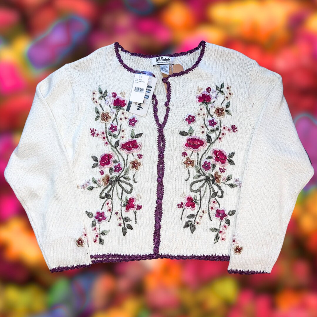 Vintage Grandma Sweater 90s Size Medium Floral - Etsy