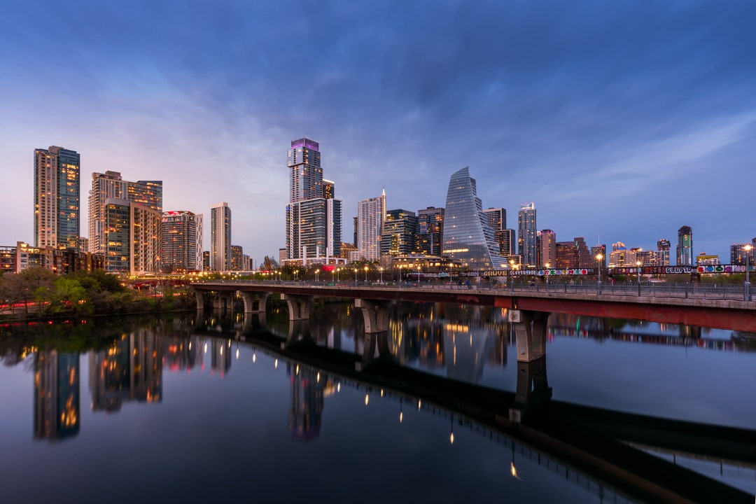Austin Skyline From Lamar Bridge, Sunset, Print, Canvas, Metal, Acrylic ...