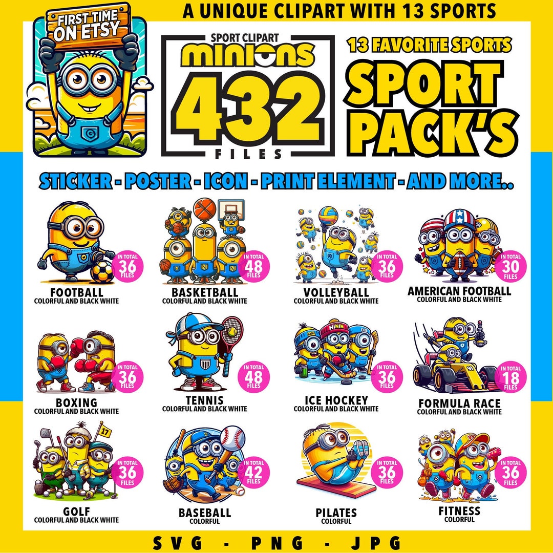 Minions SVG Sport Pack, Minions sport sticker, Minions Mega Bundle ...