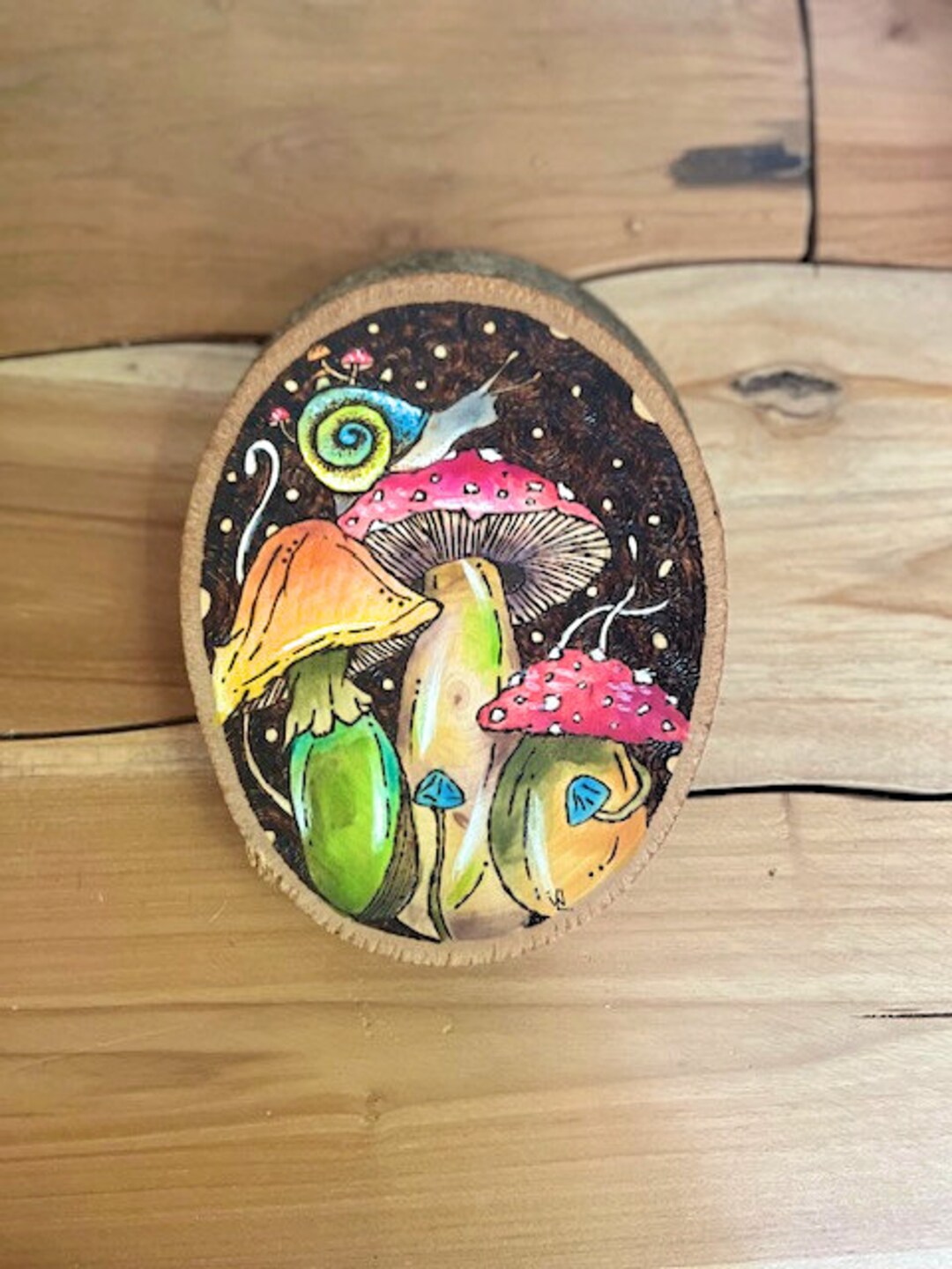 Simplistic Harmony, Wood Burned, Watercolor, Mushrooms, Snail, Nature ...