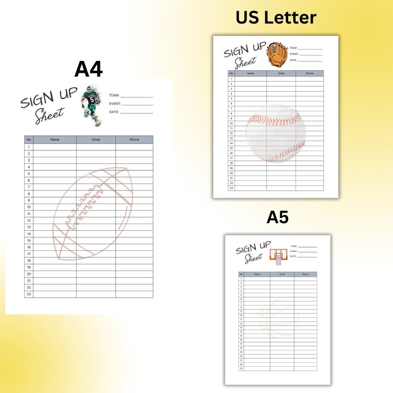 Sports Sign up Printable Sheet for Any Team Event, Multiple Sports ...