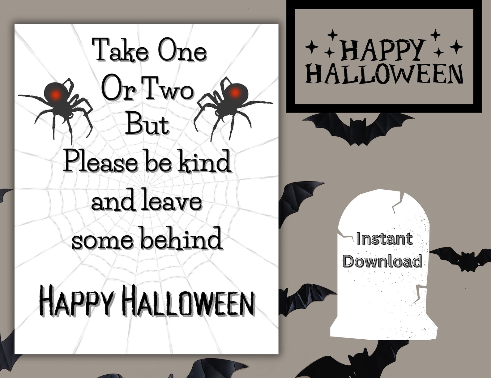 Halloween Please Only Take One Candy Bowl Sign, Treat or Treat Sign ...