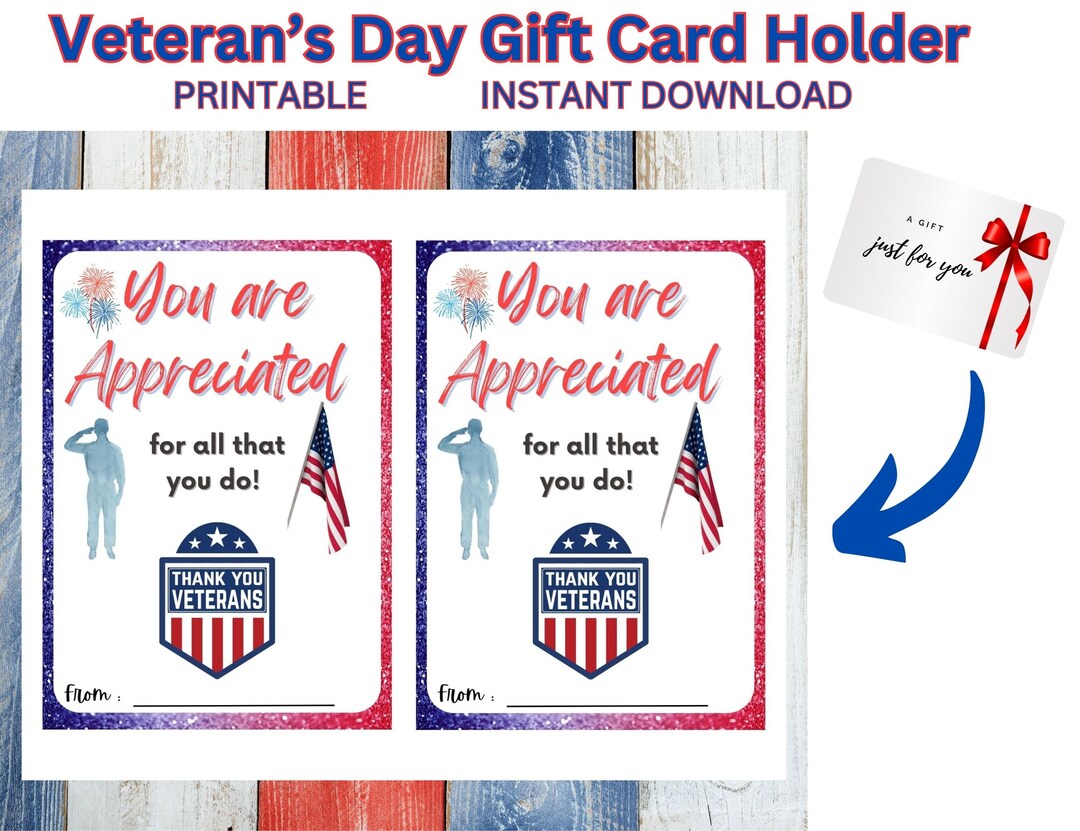 Veterans Day Printable Gift Card Holder, Hero Appreciation, Gift for ...