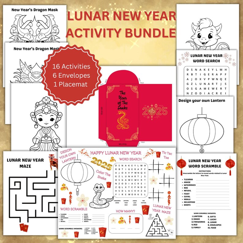 Lunar New Year Printable Activity Bundle, Chinese New Year Placemat ...