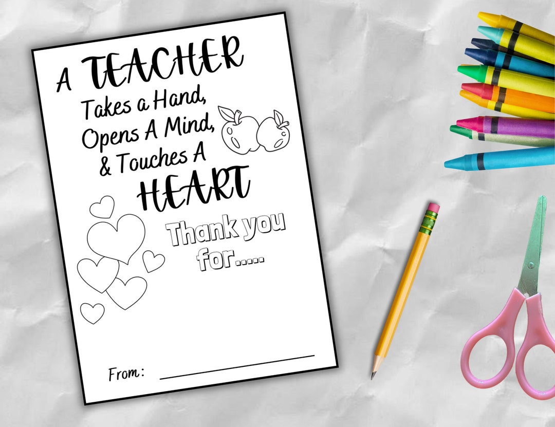Teacher Appreciation Coloring Card, Gift for Teacher, Thank You Card ...