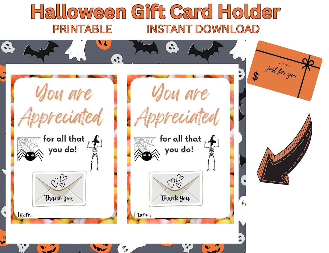 Halloween Printable Gift Card Holder, Teacher Appreciation, School ...