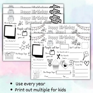 Happy Birthday Coloring Page, Kids Birthday Card to Mom, Dad, Grandpa ...