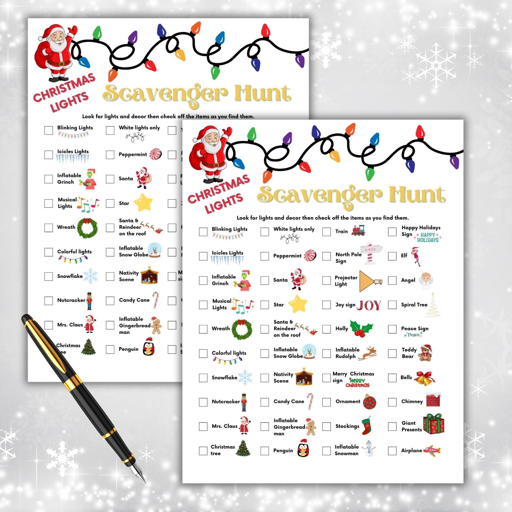 Christmas Lights Scavenger Hunt Printable, Kids Activity, Holiday ...