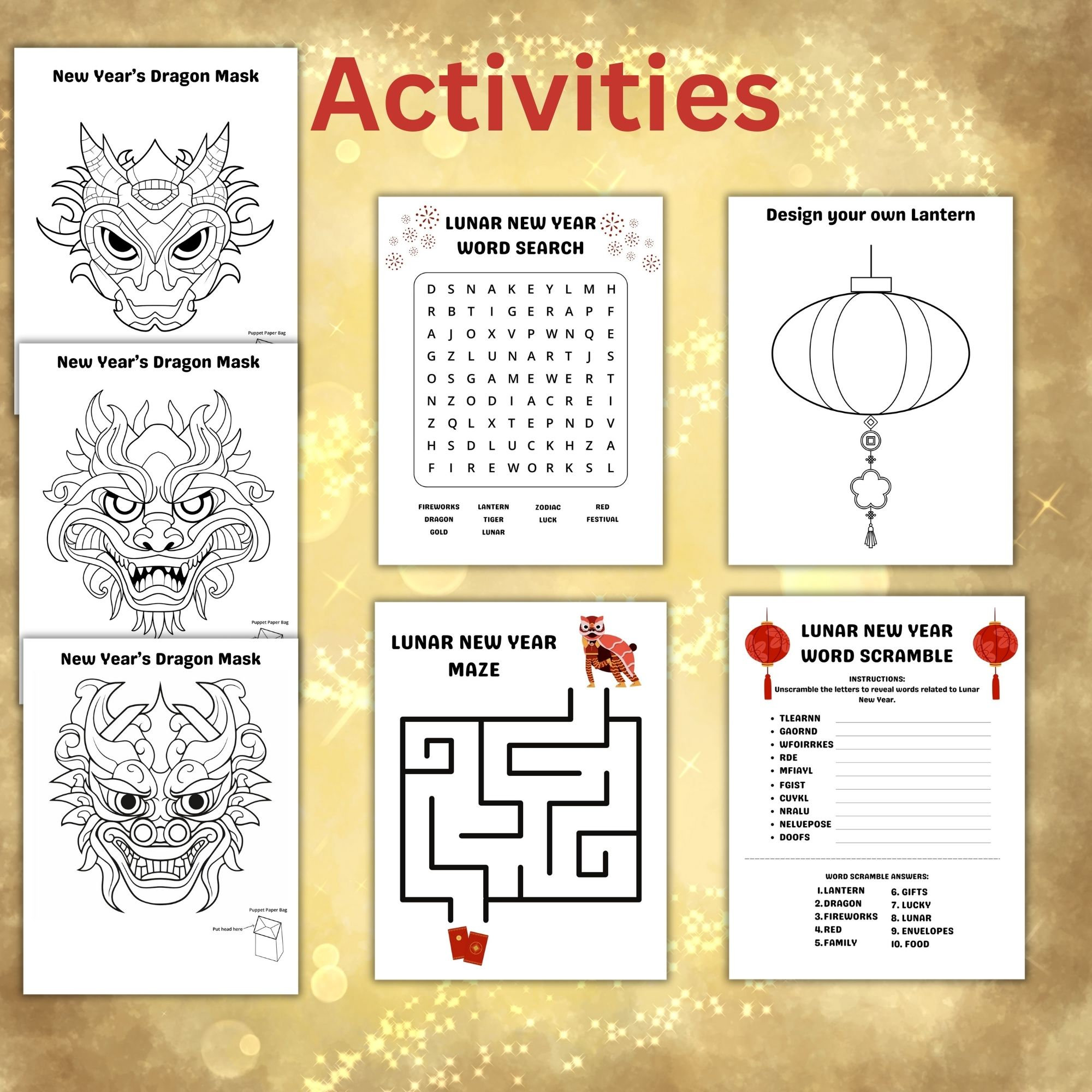 Lunar New Year Printable Activity Bundle, Chinese New Year Placemat ...