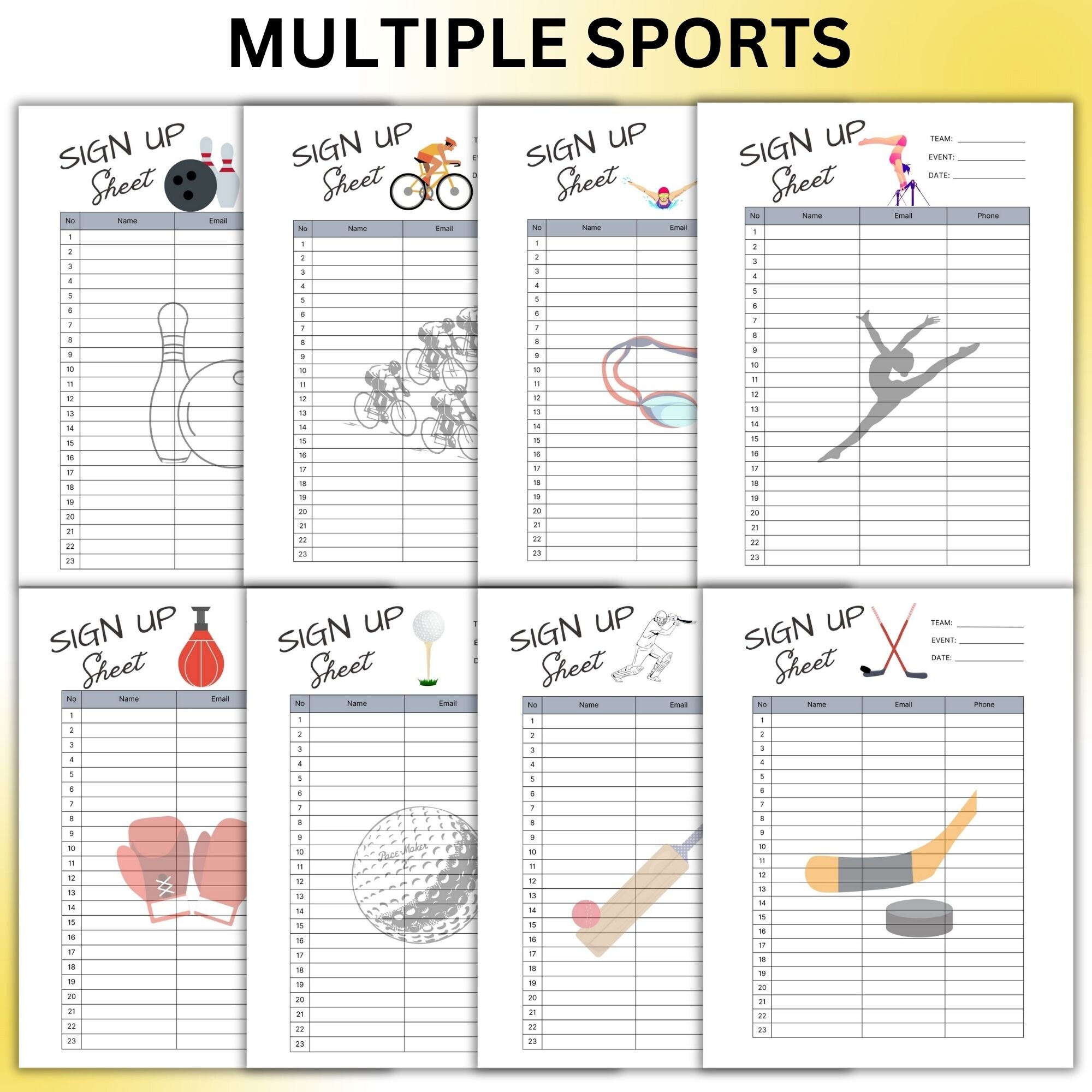 Sports Sign up Printable Sheet for Any Team Event, Multiple Sports ...