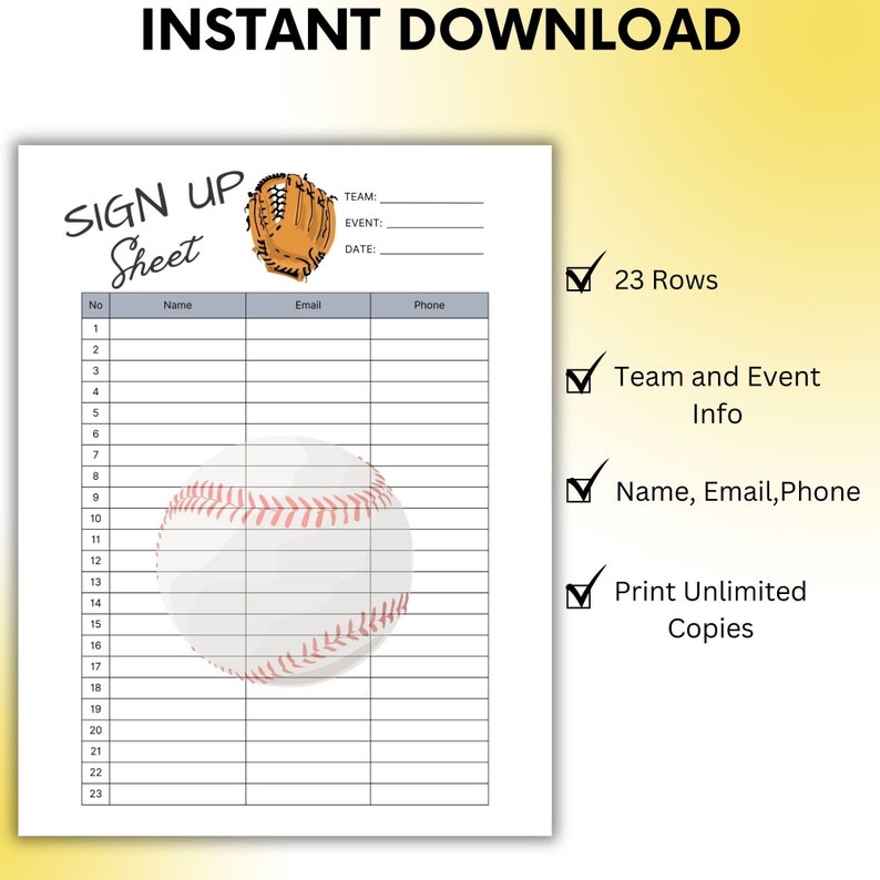Sports Sign up Printable Sheet for Any Team Event, Multiple Sports ...