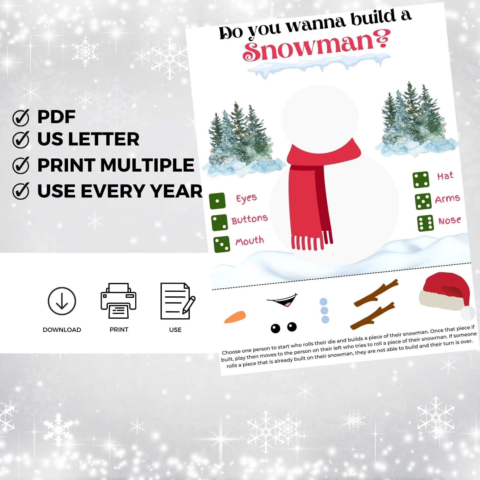 Do You Wanna Build A Snowman?, Printable Christmas Dice Game for Kids ...