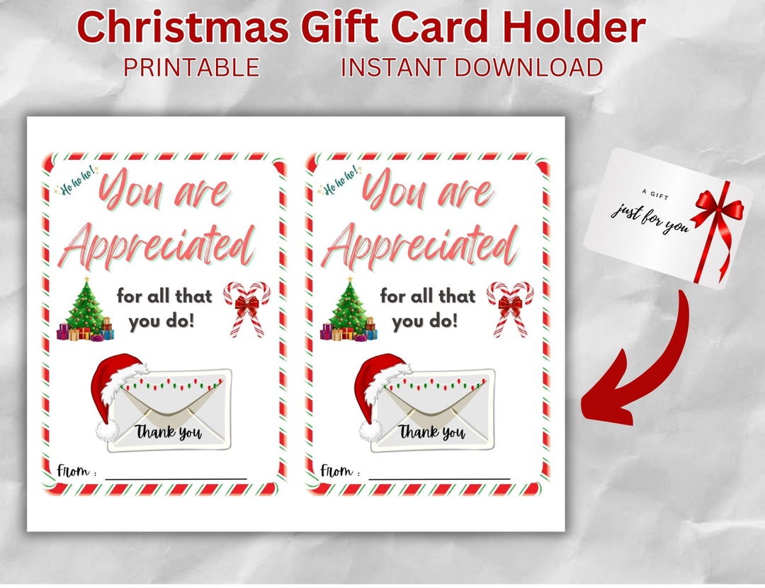 Christmas Printable Gift Card Holder, Teacher Appreciation, School ...