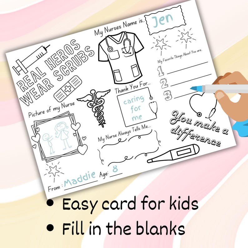 Nurse Appreciation Coloring Page, Nurse Coloring Card, Kids Coloring ...