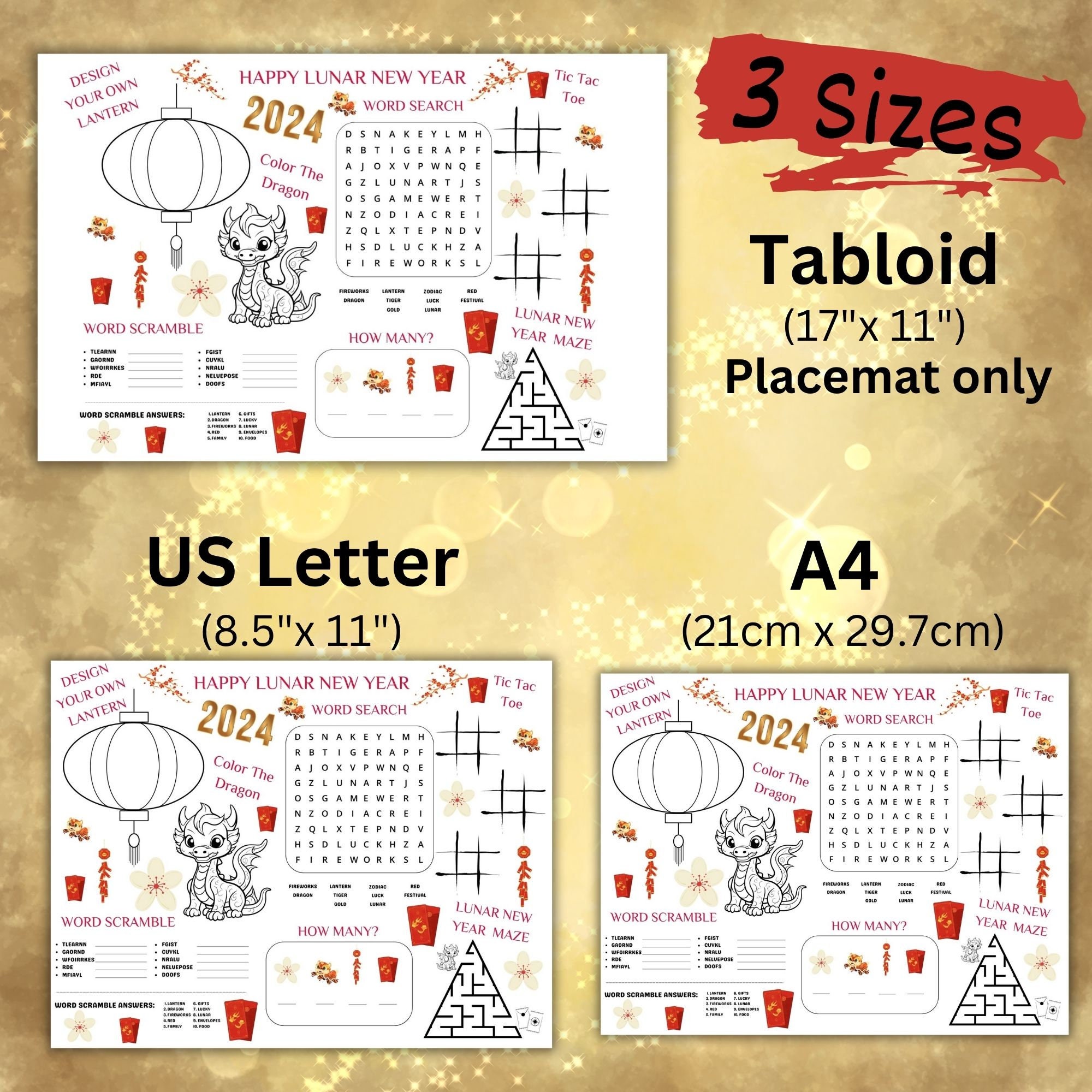 Lunar New Year Printable Activity Bundle, Chinese New Year Placemat ...