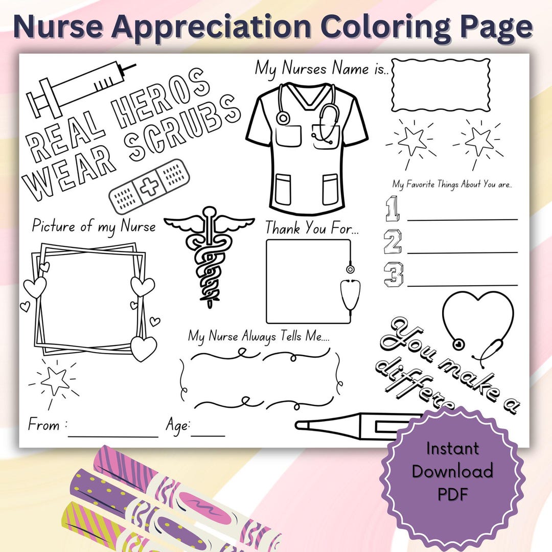 Nurse Appreciation Coloring Page, Nurse Coloring Card, Kids Coloring ...