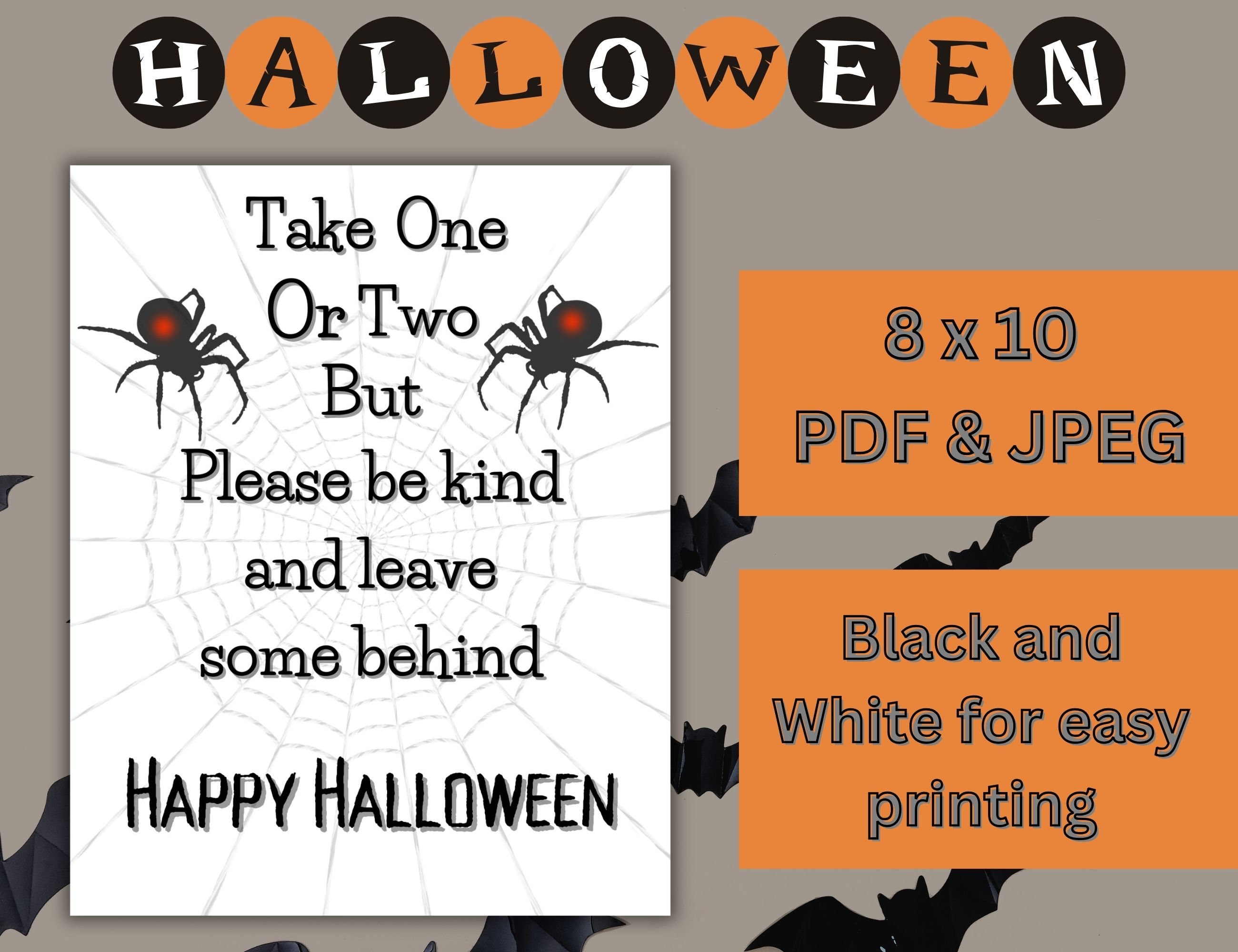 Halloween Please Only Take One Candy Bowl Sign, Treat or Treat Sign ...