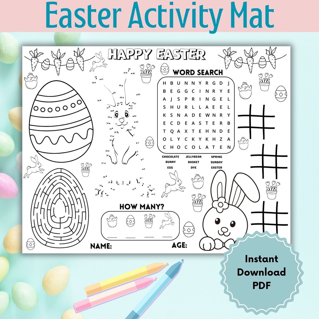 Happy Easter Activity Placemat: Kids Coloring Page (digital Download ...