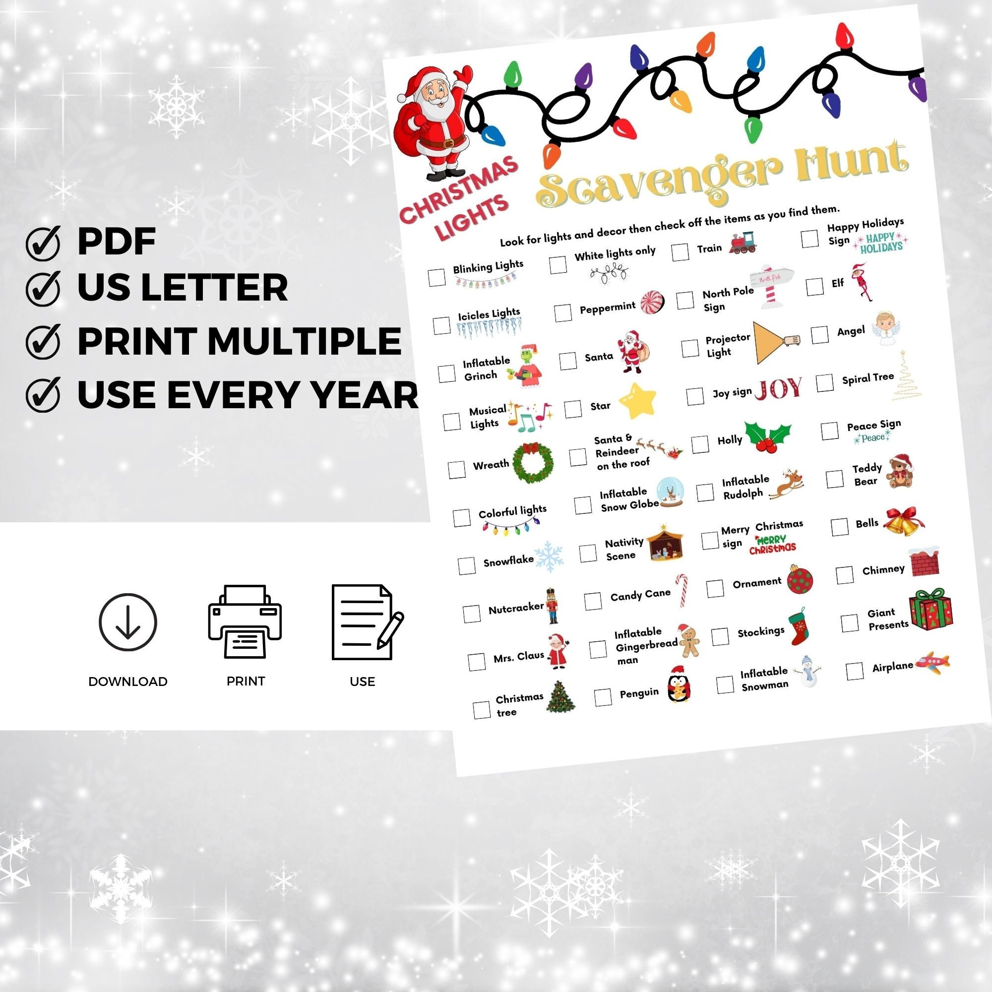 Christmas Lights Scavenger Hunt Printable, Kids Activity, Holiday ...