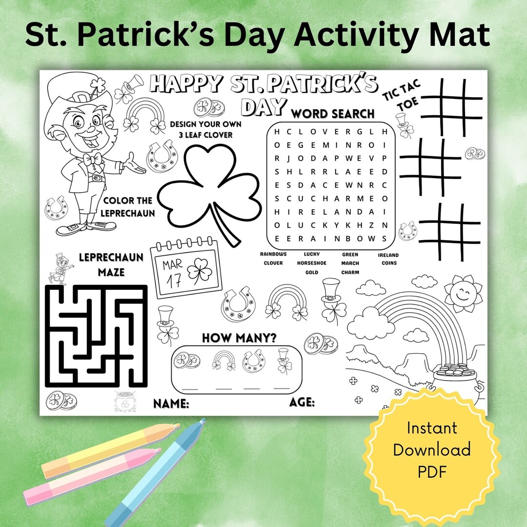 St Patrick's Day Activity Placemat, Coloring Page for Kids, Classroom ...