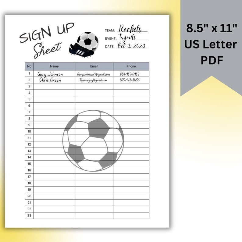 Sports Sign up Printable Sheet for Any Team Event, Multiple Sports ...