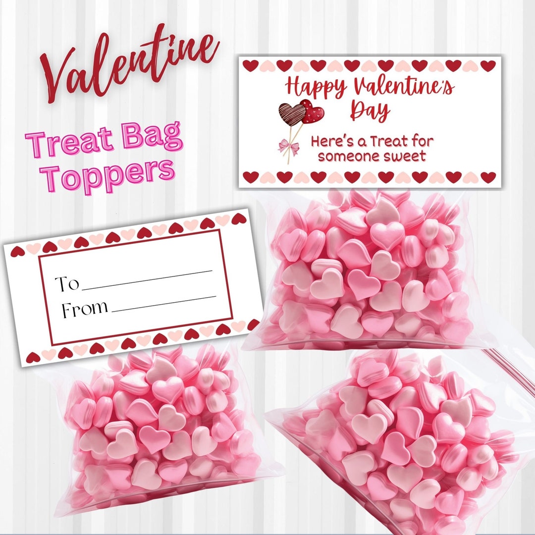 Valentine's Day Treat Bag Toppers: Printable Kids Class Treats (PDF) - Etsy