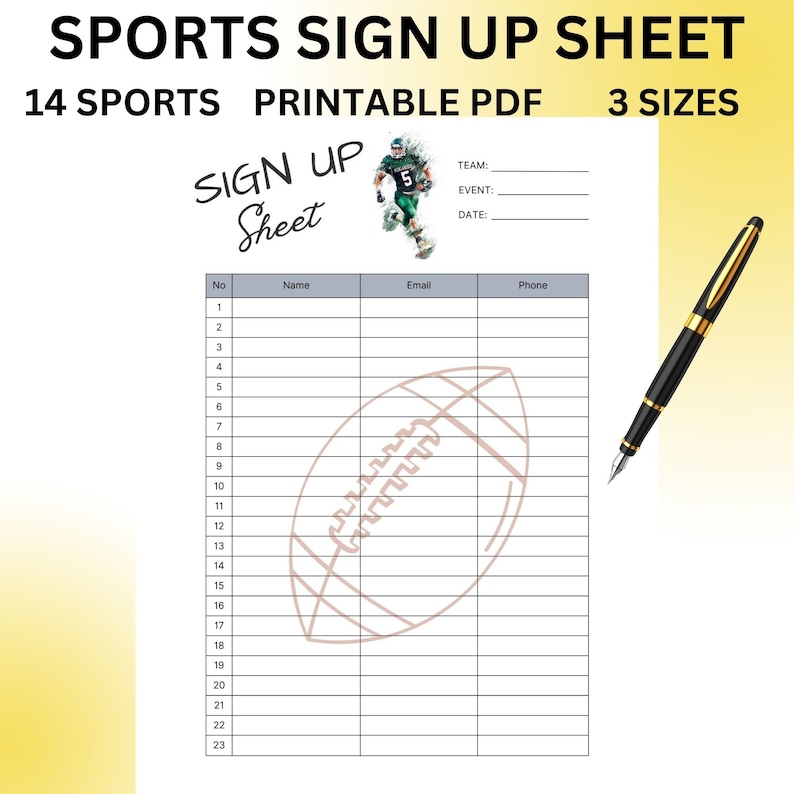 Sports Sign up Printable Sheet for Any Team Event, Multiple Sports ...