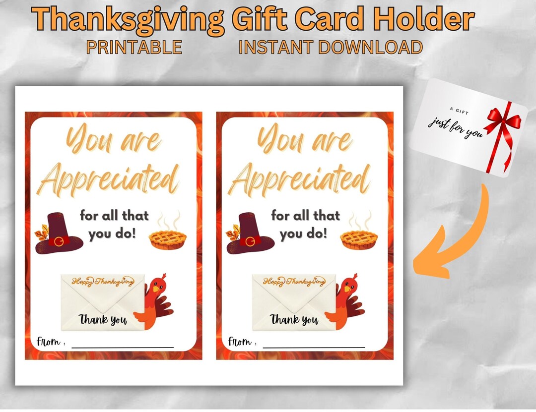 Thanksgiving Printable Gift Card Holder, Teacher Appreciation, School ...