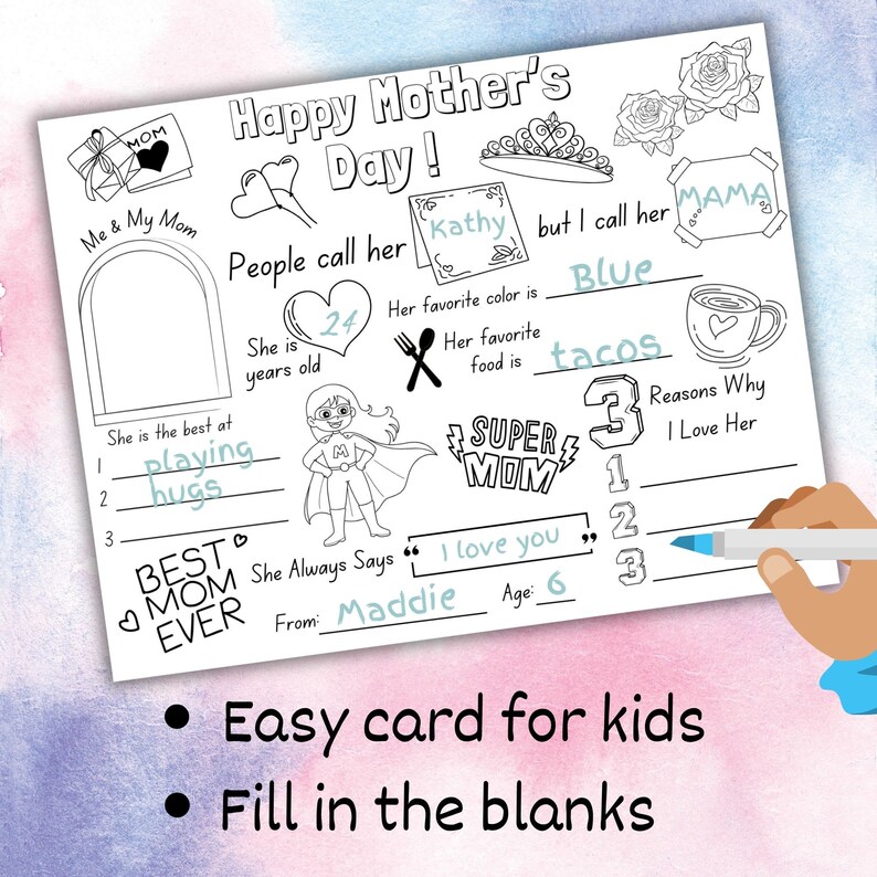 Happy Mother's Day Coloring Page, Kids Mother's Day Card to Mom, Mother ...