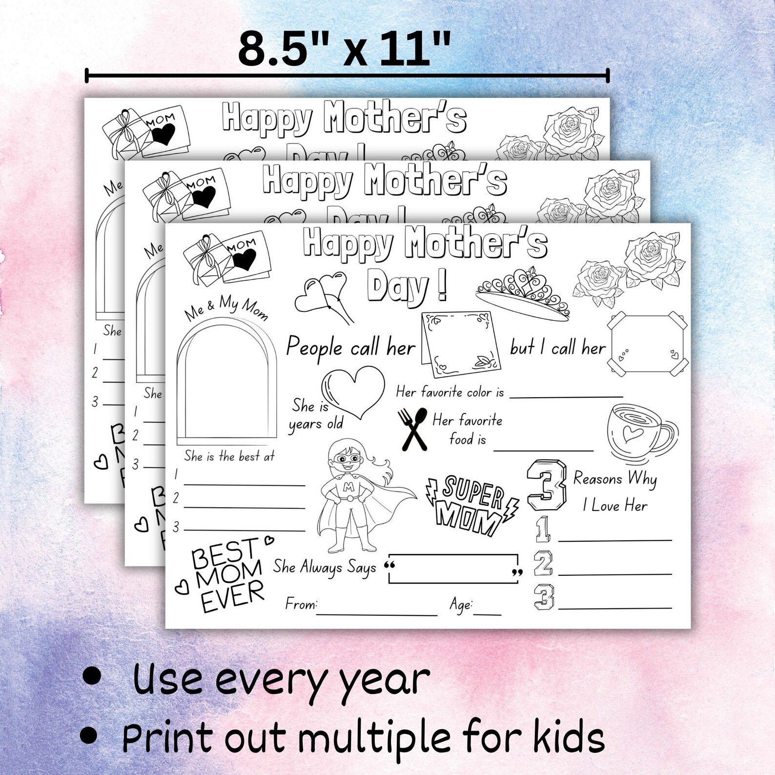 Happy Mother's Day Coloring Page, Kids Mother's Day Card to Mom, Mother ...
