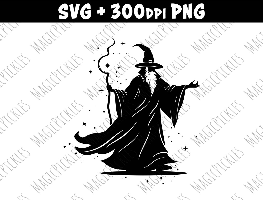 Magic Wizard Svg With Staff, Wizard Png, Magic Png, Mystical Svg ...