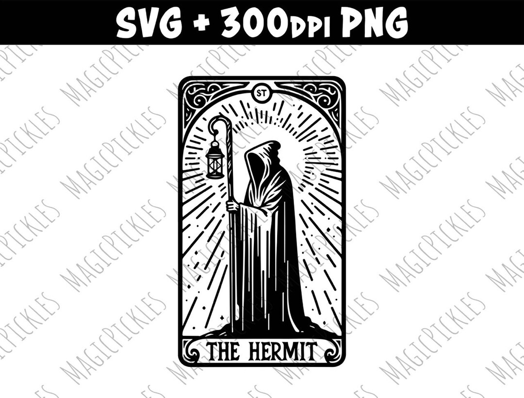 The Hermit Tarot Card SVG, Skeleton Svg, Funny Tarot Card Png, Mystical ...