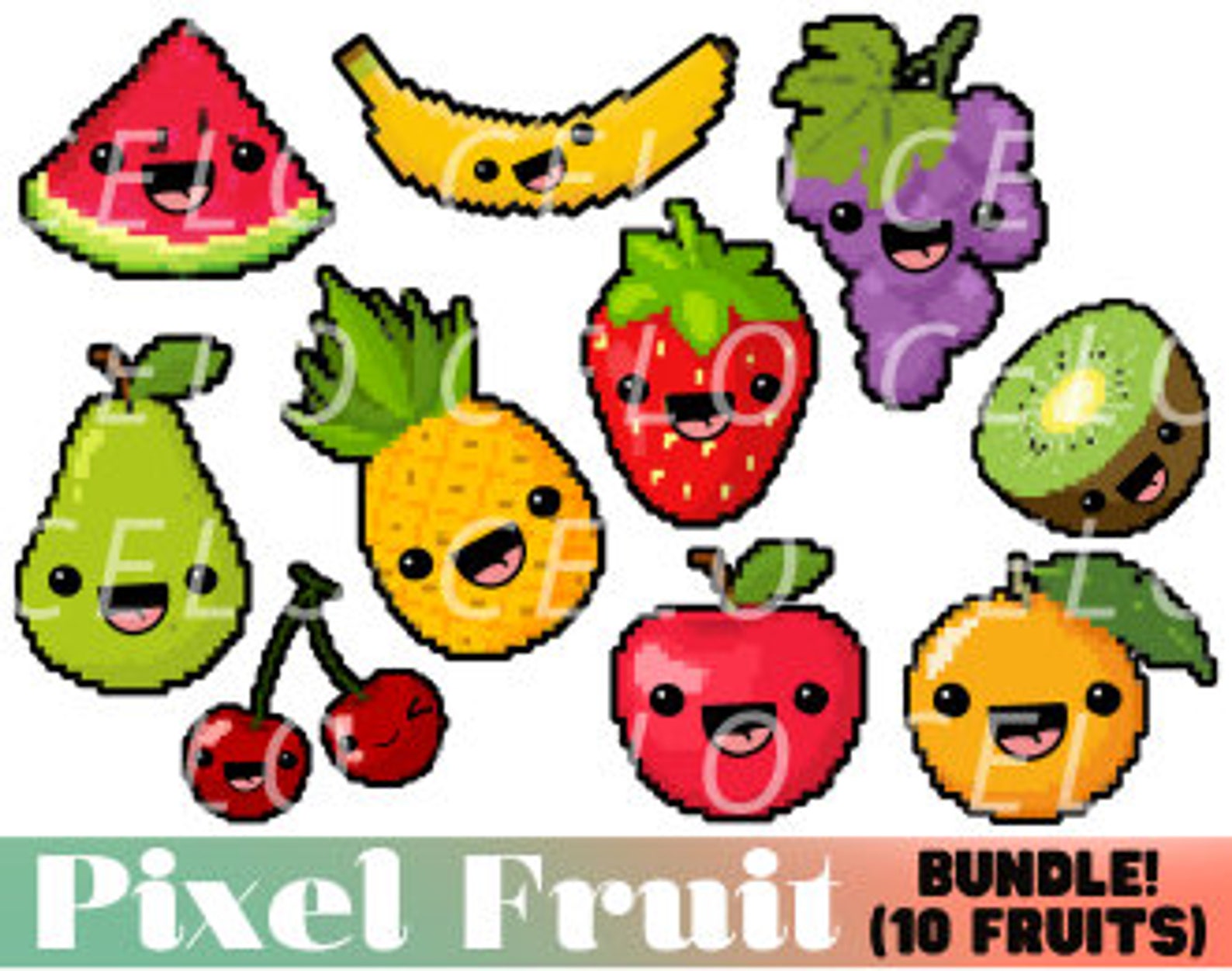 Niedliche Pixel-Obst Clip Art - Obst Clip Art, Obst, PNG, digitaler ...