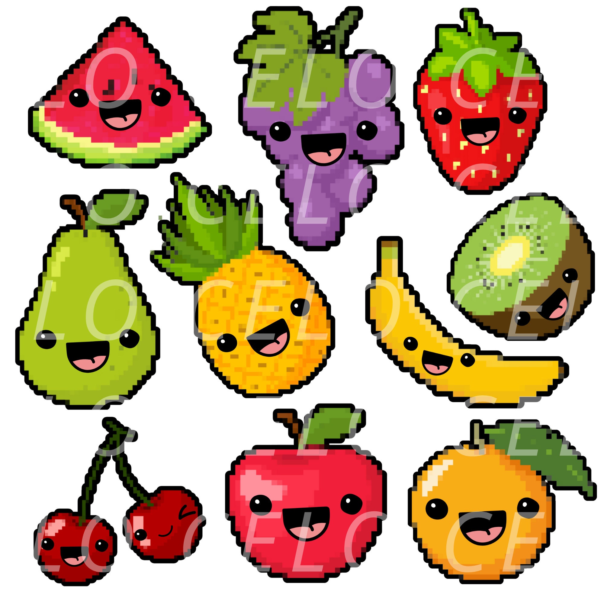 Cute Pixel Fruit Clip Art - Fruit Clip Art, Tropical Fruit, PNG ...