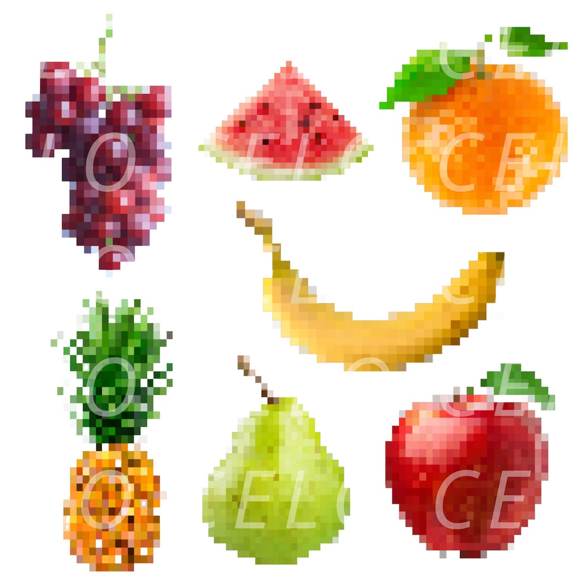 Pixel Fruit Clip Art - Fruit Clip Art, Tropical Fruit, PNG, Digital ...