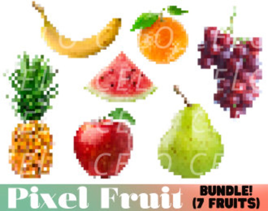 Pixel Fruit Clip Art - Fruit Clip Art, Tropical Fruit, PNG, Digital ...
