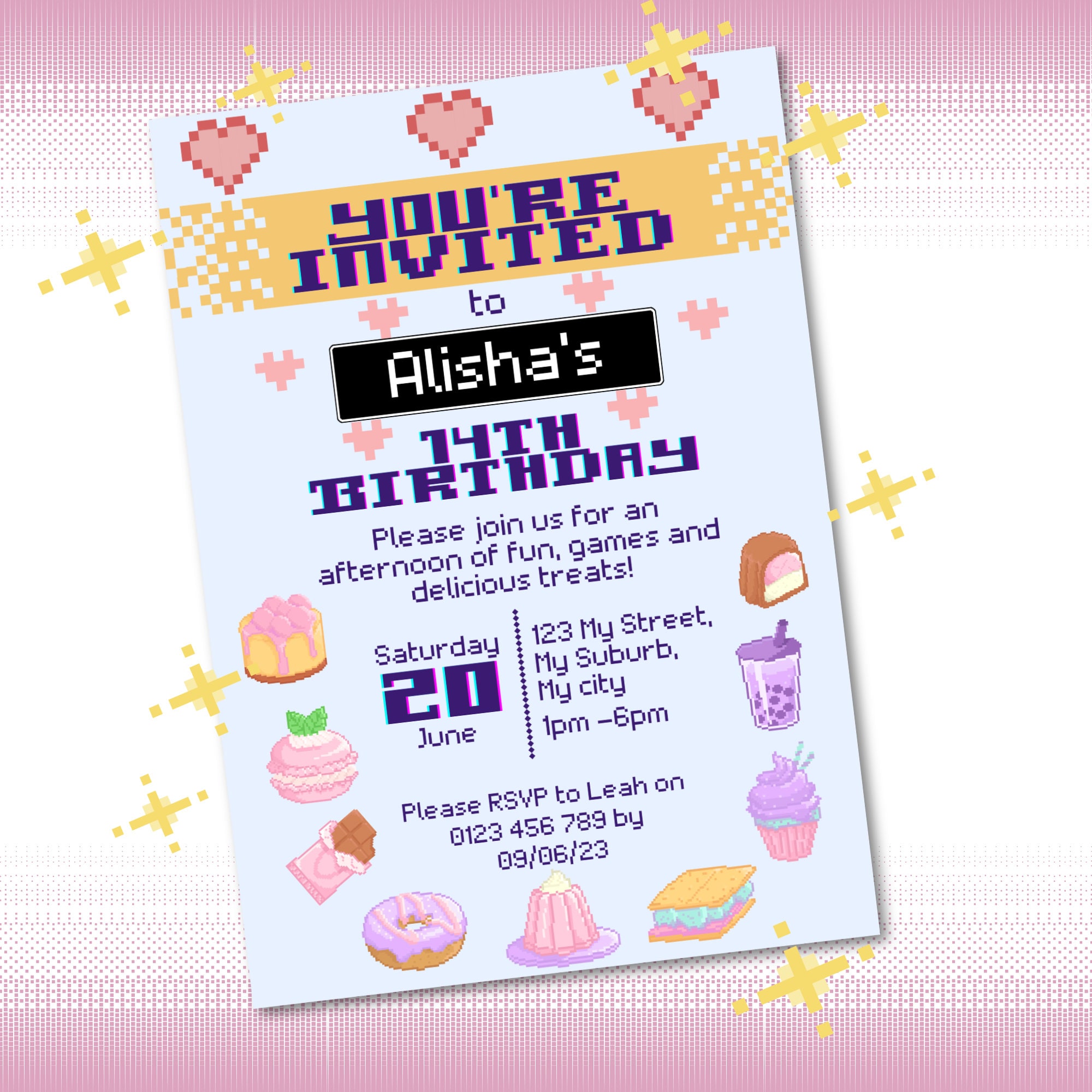 Customizable Pixel Art Party Invitation Sweet Treats and - Etsy