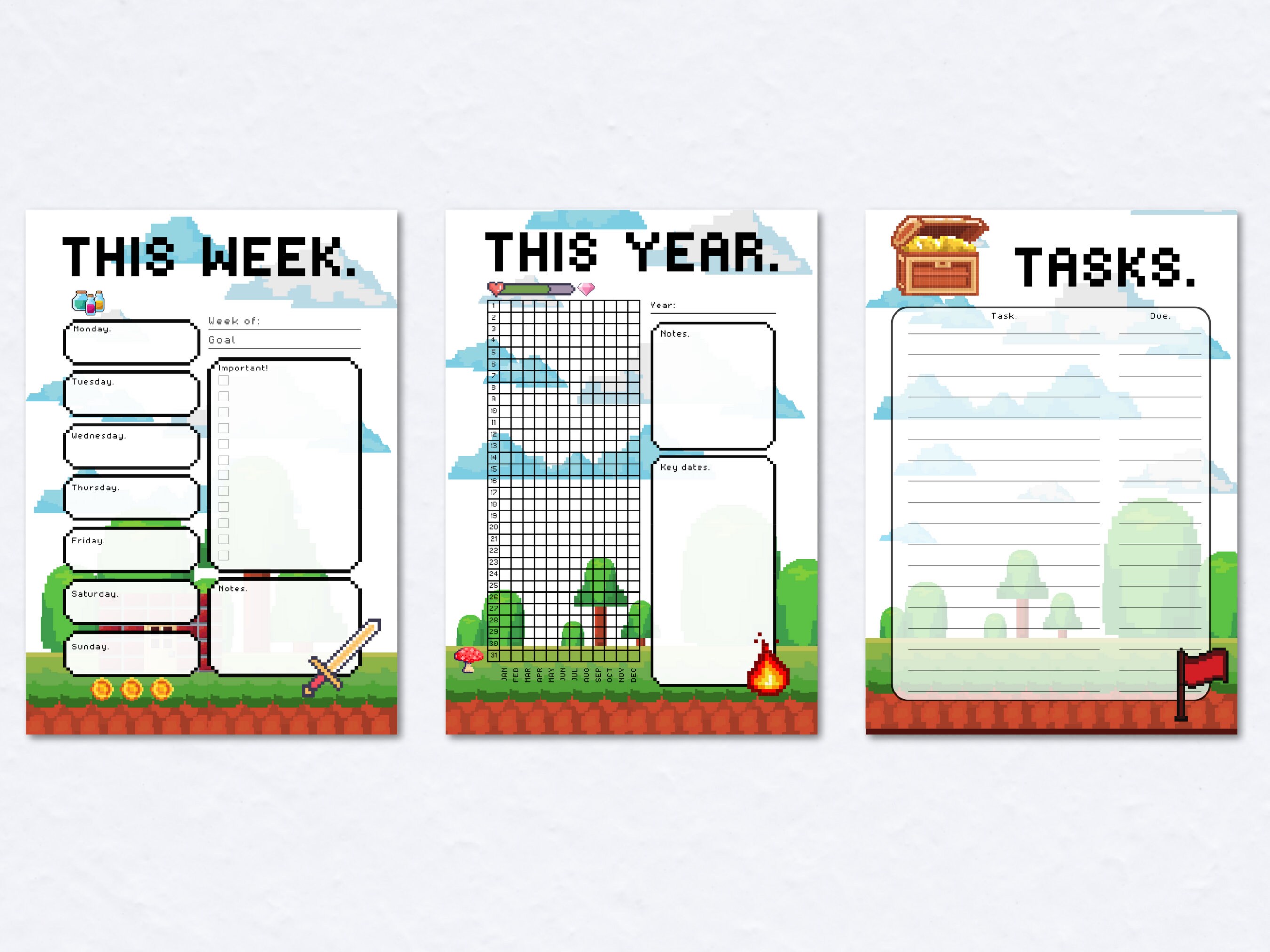 8 Bit Pixel Art Blank Personal Planner | A4 PDF Planner for Digital Use ...