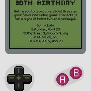 Customizable Retro Handheld Console Party Invitation | Digital and ...