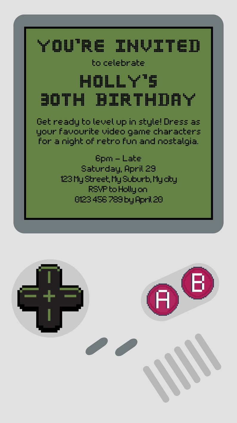 Customizable Retro Handheld Console Party Invitation | Digital and ...