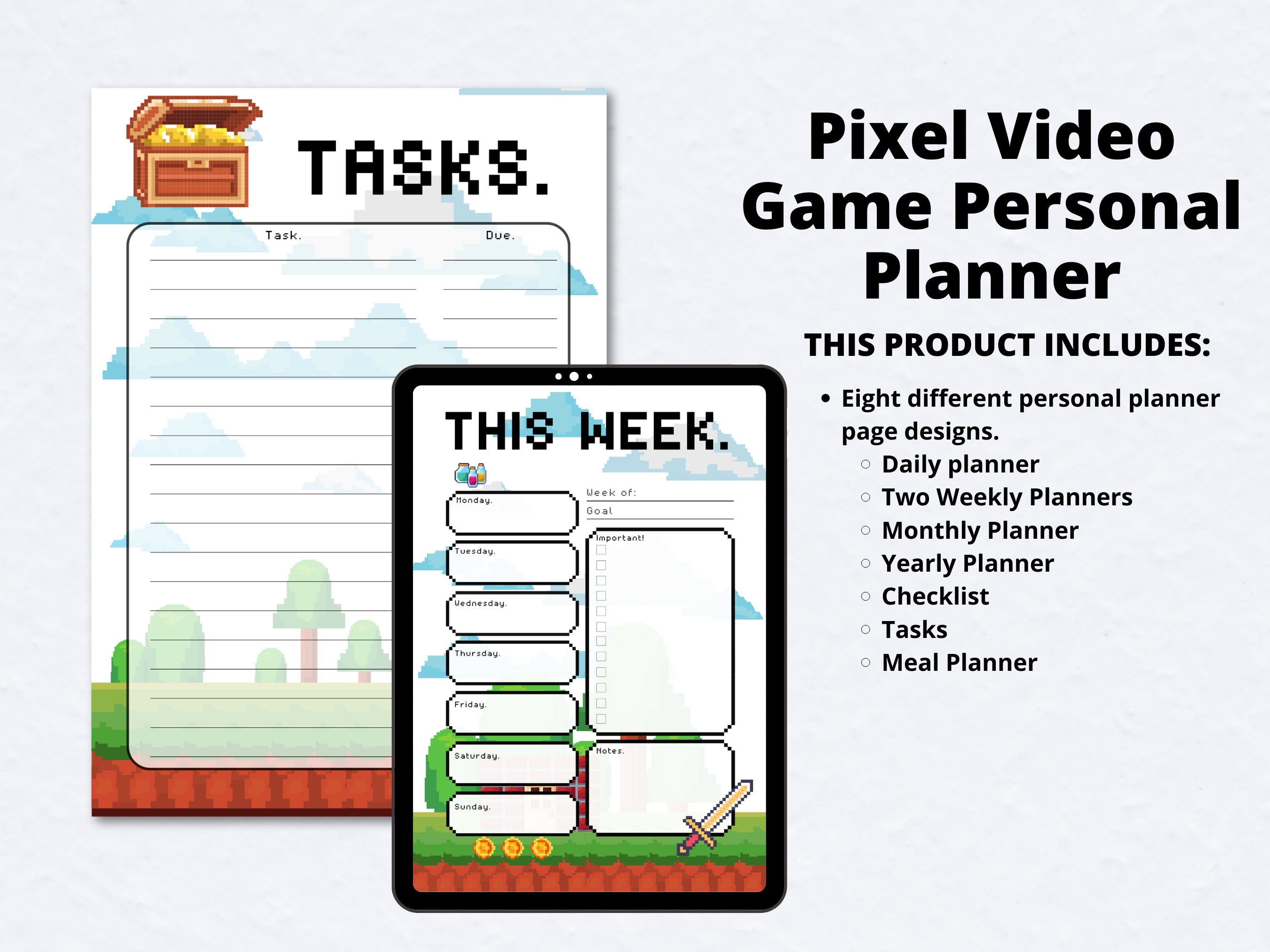 8 Bit Pixel Art Blank Personal Planner | A4 PDF Planner for Digital Use ...