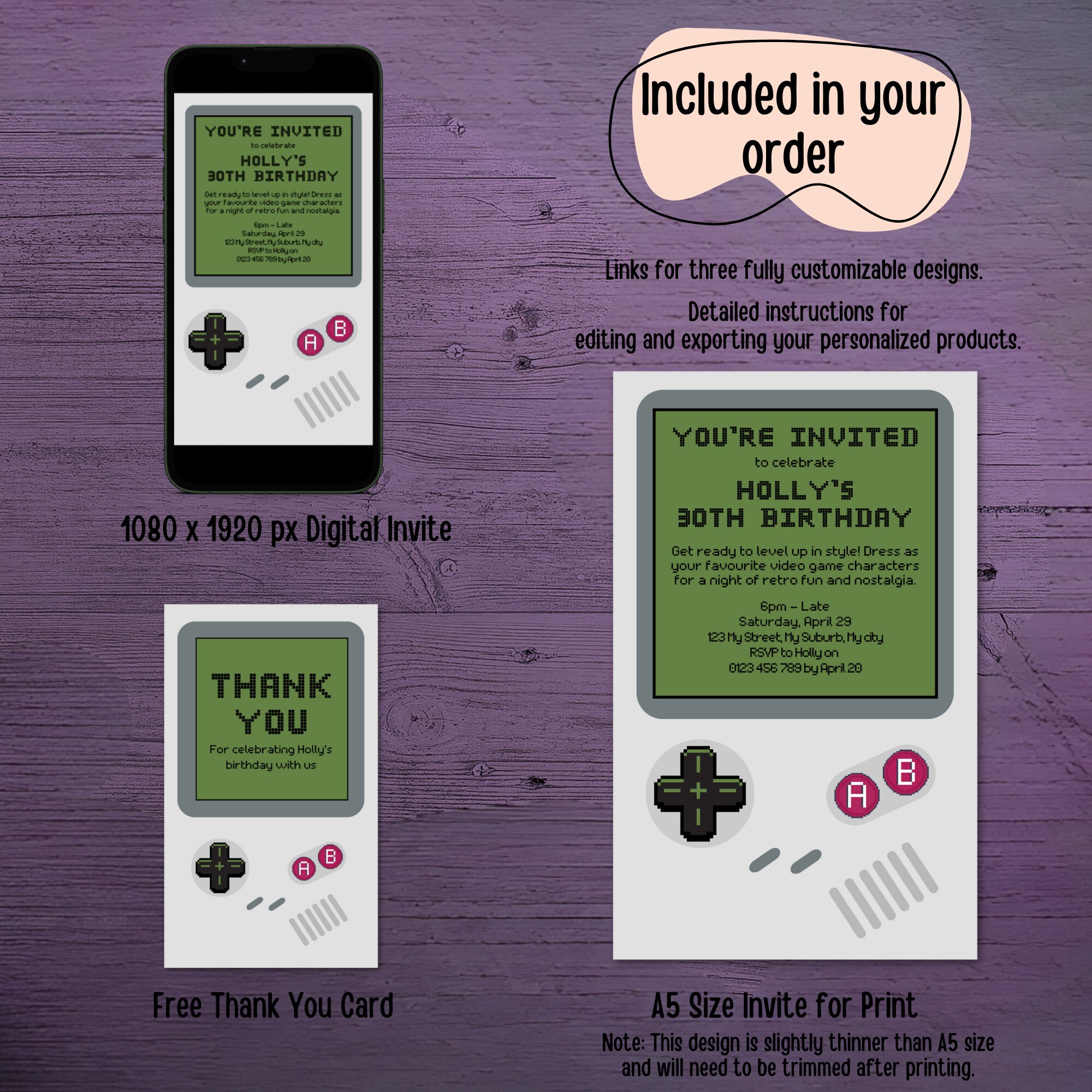 Customizable Retro Handheld Console Party Invitation | Digital and ...