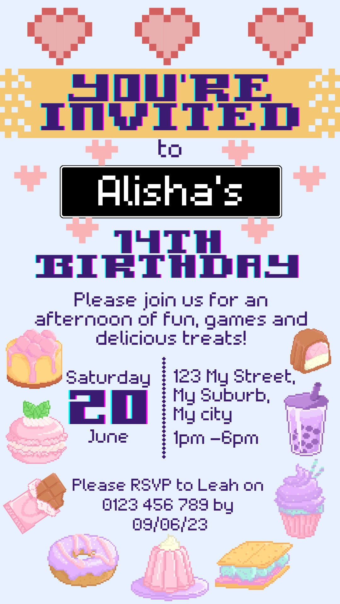 Customizable Pixel Art Party Invitation Sweet Treats and - Etsy