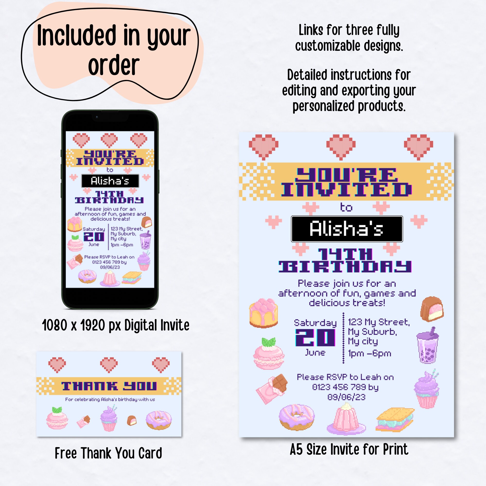 Customizable Pixel Art Party Invitation Sweet Treats and - Etsy