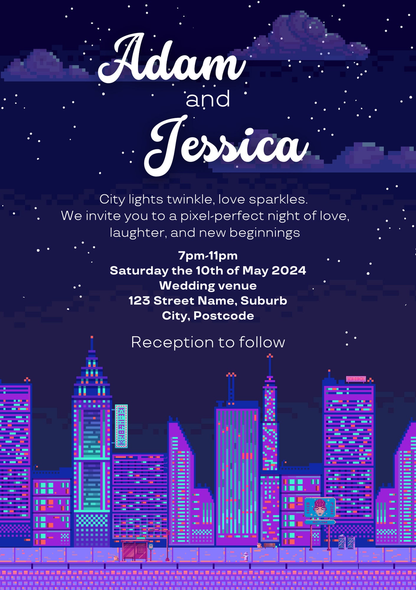 Retro Pixel Night City Wedding Invitation Suite | 8 Bit Video Game ...