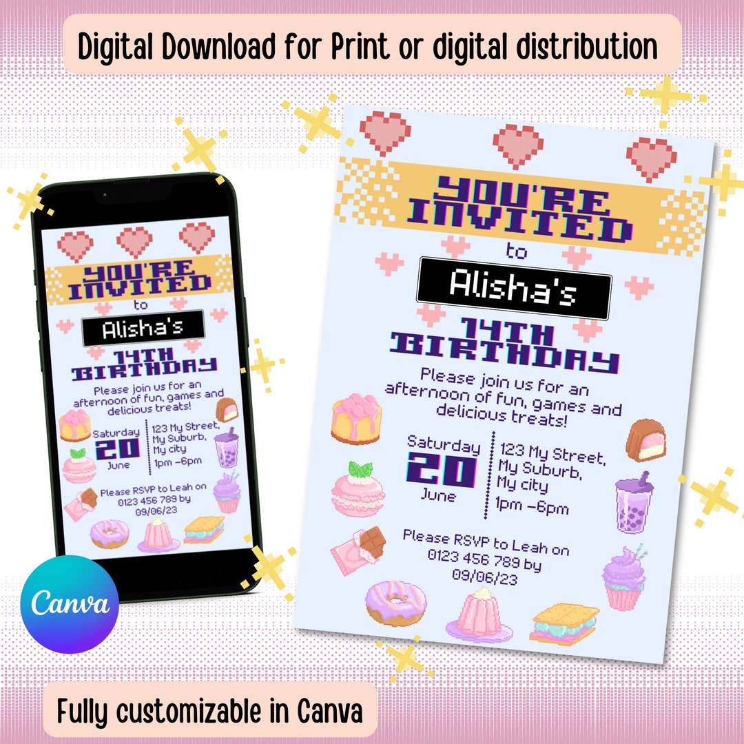 Customizable Pixel Art Party Invitation | Sweet Treats and Desserts ...