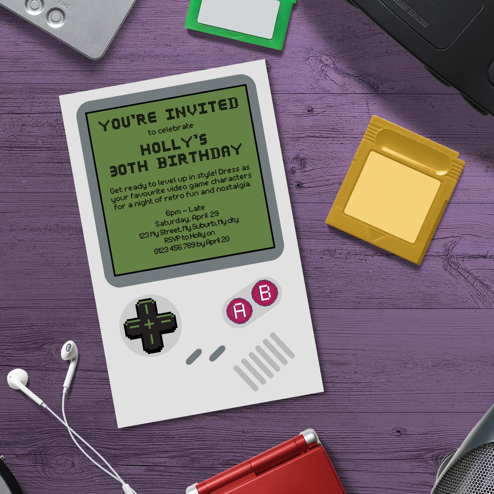 Customizable Retro Handheld Console Party Invitation | Digital and ...
